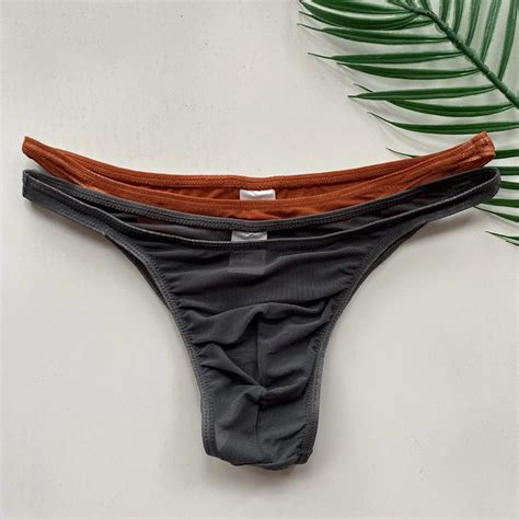 Low Waist Men Briefs Sexy Thongs Solid Color Mesh T Back G Strings