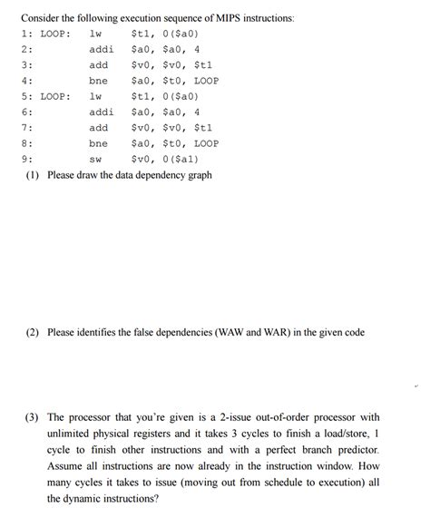 Solved Consider The Following Execution Sequence Of MIPS Chegg