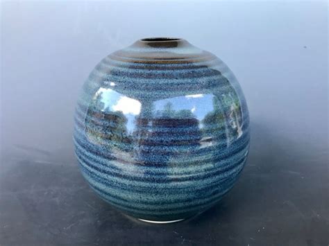 Round Ceramic Bud Vase Dark Blue Vase Blue Ceramic Bud Vase Etsy