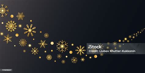 파도 모양의 황금 눈송이 테두리 어두운 배경에 별반짝 빛나는 금 눈송이와 눈 카드 배너 초대에 대한 메리 크리스마스와 새해 복 설 날 디자인 벡터 일러스트레이션 2020년에