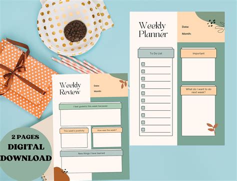 Brown Green Abstract Minimal Weekly Review Planner Printable Review
