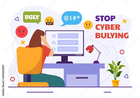 Stop Cyberbullying Vector Illustration Of Haters Online With Bullying Internet Trolling And