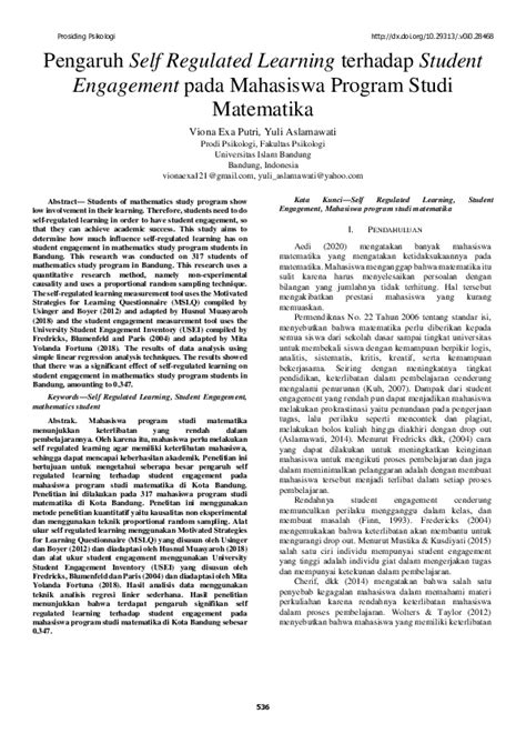 Pdf Pengaruh Self Regulated Learning Terhadap Student Engagement Pada