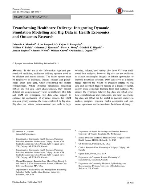 Pdf Transforming Healthcare Delivery Integrating Dynamic Simulation Modelling And Big Data In