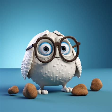 Playful Cartoonish Owl With Glasses In Cinema4d Style Stock