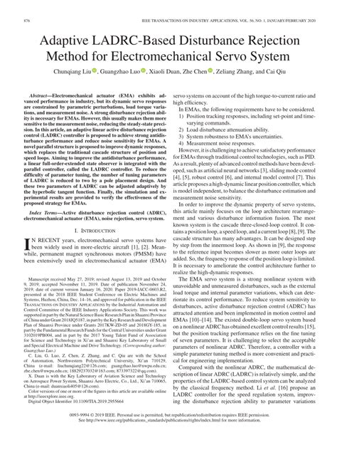 Pdf Adaptive Ladrc Based Disturbance Rejection Method For Electro