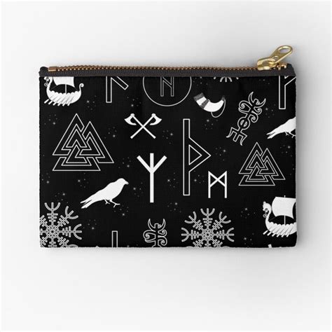 A Black And White Zippered Pouch Bag With Scandinavian Symbols