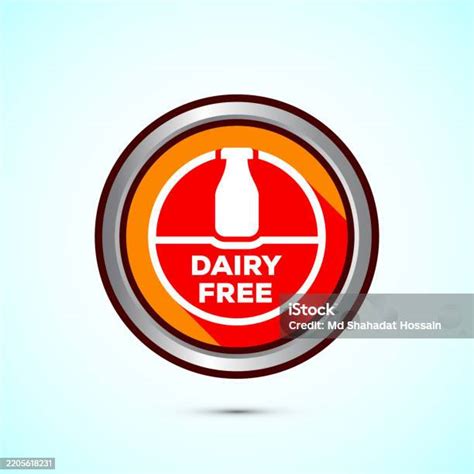 유제품 무료 아이콘 디자인 일러스트 레이 션 유제품 무료 배지 레이블 건강 식품 개념 오렌지 색상 그림자 버튼 디자인 개념에 대한 스톡 벡터 아트 및 기타 이미지 Istock