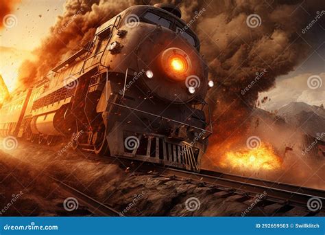 Action Shot With Man Jumping Off The Train Dynamic Scene With Railway