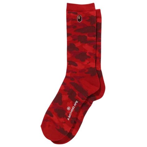 A Bathing Ape Men Color Camo Ape Head One Point Socks Red