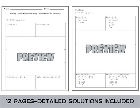 Solving Linear Equations Using The Distributive Property 6 Worksheets