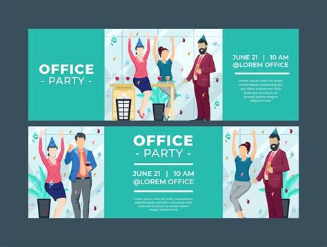 Banner Horizontal De Fiesta De Oficina Dibujado A Mano Vector Premium