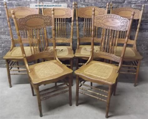 Set Of 6 Antique C1900 Victorian Press Back Oak Dining Chairs Caned