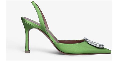Amina Muaddi Camelia Crystal Embellished Satin And Leather Slingback