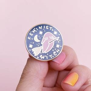 Feminist Witch Enamel Pin Halloween Design Feminist Witch Midnight Stars Moon Spooky Design