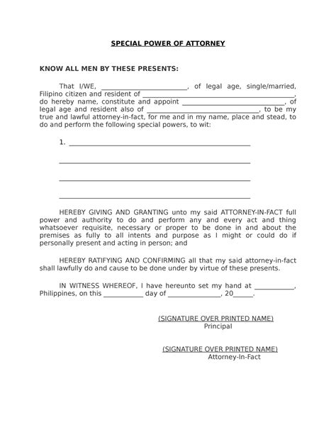 Special Power Of Attorney Template Philippines