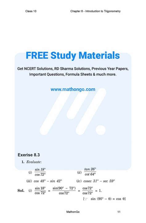 Ncert Solutions For Class 10 Maths Chapter 8 Introduction To Trigonometry Mathongo