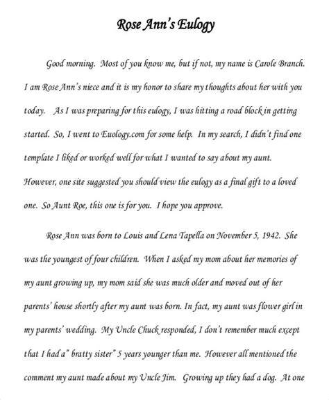 Eulogy For An Aunt Examples