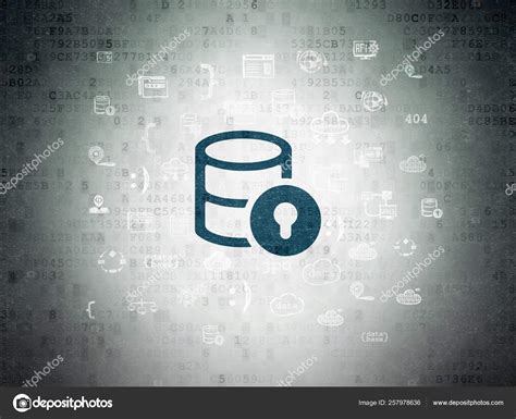 Database Concept Painted Blue Database Lock Icon Digital Data Paper