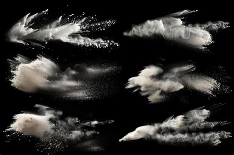Premium Photo Set Of Dust Powder Splash Clouds Isolated On Black