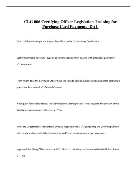 Clg 006 Certifying Officer Legislation Training For Purchase Card