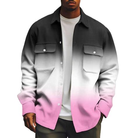 Men S Colorblock Gradient Loose Lapel Chest Pocket Casual Jacket 13634