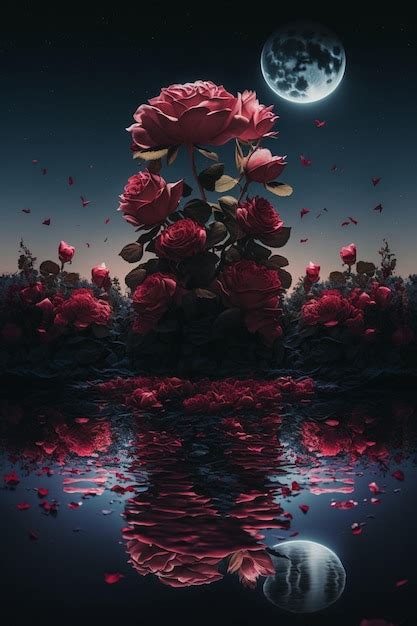 Premium AI Image Bunch Of Red Roses Sitting On Top Of A Body Of Water