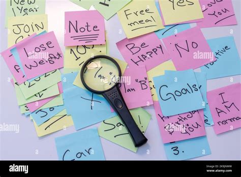 New Year Goals And Resolutions Hand Written On A Sticky Notes Searching