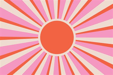 복고풍 여름 태양 배경입니다 벡터 그루비 햇빛 물결 모양 광선 에서 빈티지 디자인 70 년대 방사형 포스터입니다 현대 일러스트레이션 강렬하고 밝은 색상에 대한 스톡 벡터