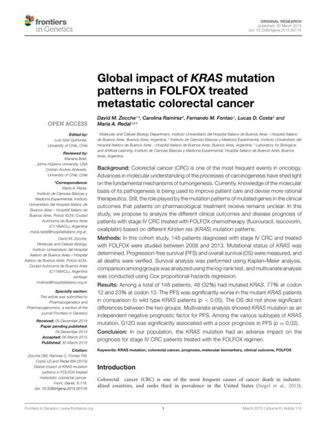Pdf Global Impact Of Kras Mutation Patterns In Folfox Treated Metastatic Colorectal Cancer