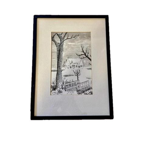 Vintage Bucks County Landscape Ink Drawing Framed Winter Scene 1977 Etsy