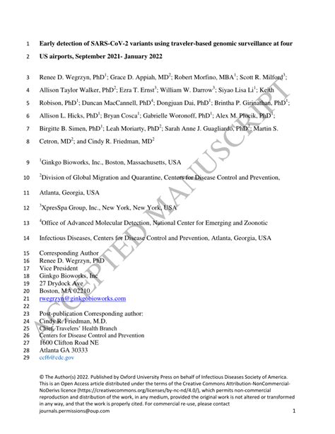 Pdf Early Detection Of Sars Cov 2 Variants Using Traveler Based Genomic Surveillance At Four