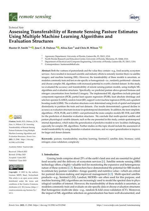 Pdf Assessing Transferability Of Remote Sensing Pasture Estimates