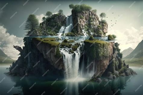 Premium Photo A Waterfall On A Cliff With A Waterfall In The Background