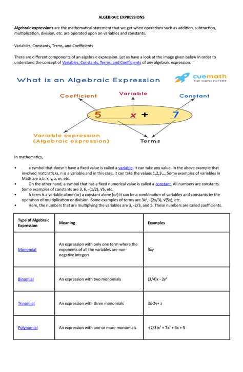 Algebraic Expressions Algebraic Expressions Algebraic Expressions Are