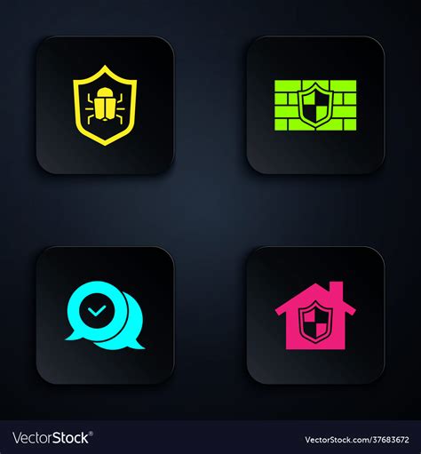 Set House Under Protection System Bug Check Mark Vector Image