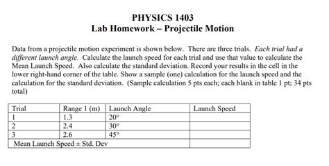 Solved PHYSICS Lab Homework Projectile Motion Data Chegg Com