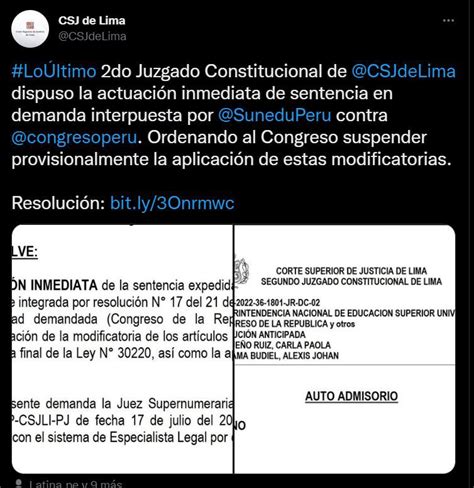 Poder Judicial Ordena Al Congreso Suspender Inmediatamente Modificaciones A La Sunedu Infobae