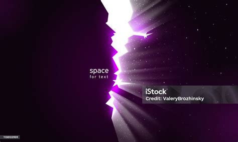 벽에 균열에서 별과 빛 공간 어두운 깨진 벽은 우주로 포털을 발광 인상적인 디자인을 위한 균열 연속체 공간 어두운 배경 텍스트 벡터 일러스트 레이 션에 대 한 장소 개념에