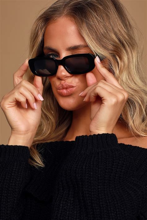 Retro Black Sunglasses Rectangular Sunglasses Tinted Sunnies Lulus