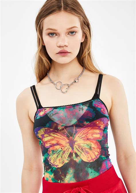 Delias Dolls Kill Butterfly Mesh Tank Rainbow Long Tank Tops Fashion