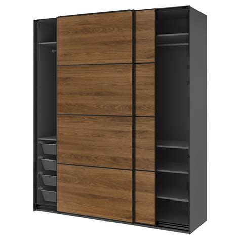 Pax Mehamn Armoire Pte Coul Gris Foncé Noir Double Face Noyer