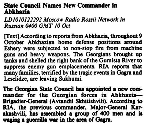 Georgian Abkhaz War Fbis Reports Aug Oct 1992