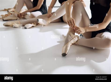 Ballet Class Preparation Baller Dancer Sitting On Floor Getting Ready