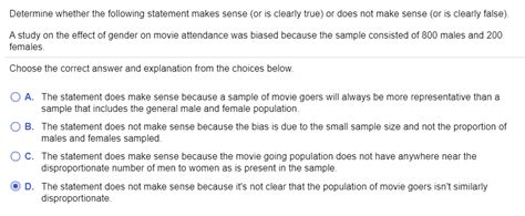 Solved Determine Whether The Following Statement Makes Sense