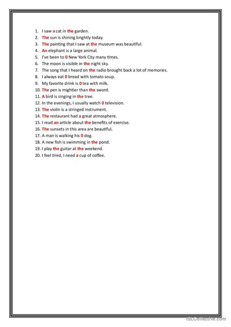 Articles Or Zero Article General Gra English Esl Worksheets Pdf And Doc