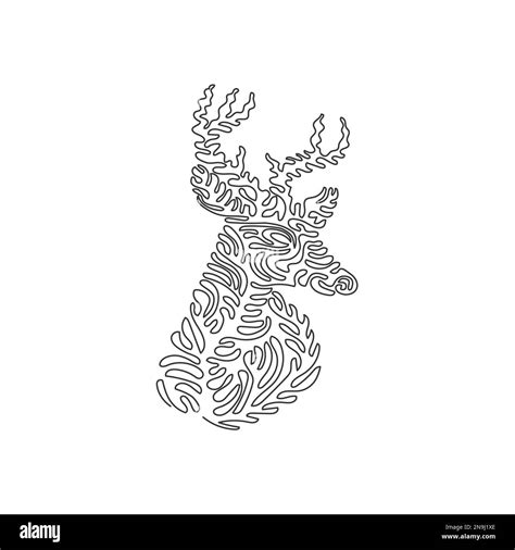 Single Curly One Line Drawing Of Cute Deer Abstract Art Continuous