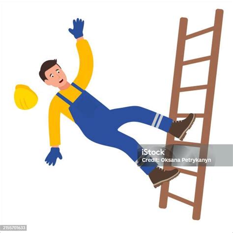 Ilustración De Trabajador Con Casco Cayendo De Una Escalera De Mano Y