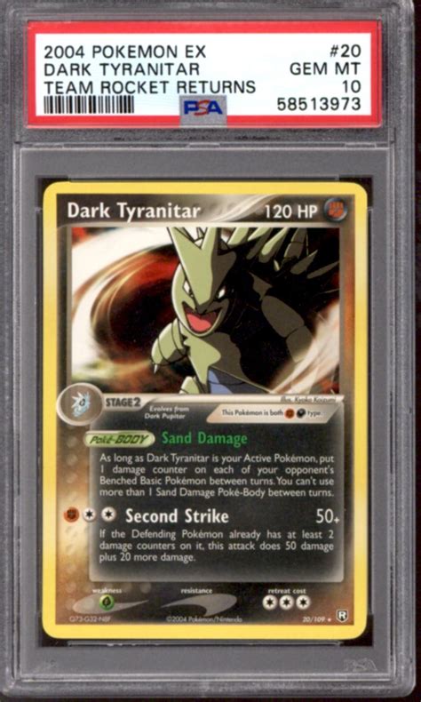 Pokemon Team Rocket Returns Non Holo Dark Tyranitar 20109 Psa 10 Gem
