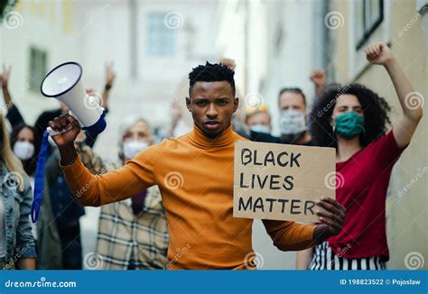 Group Of People Activists Protesting On Streets Blm Demonstration And